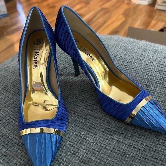 J, Renee | Shoes | J Renee Blue And Gold Satin Dress Heels Nwob Size 75 ...